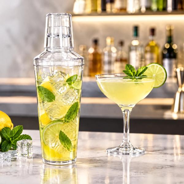 Quality 20oz Capacity Plastic Cocktail Shaker with Custom Logo Printing and Durable PS for sale