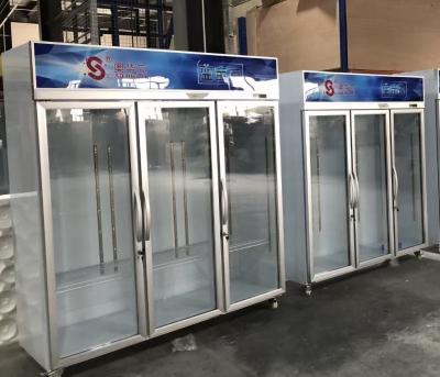 China Easy Cleaning Commercial Display Refrigerator 1005L Three Door Display Fridge for sale