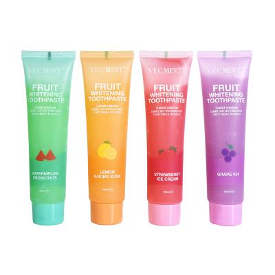 Китай VECMINT фрукты отбеливающие зубную пасту 100 г клубника арбуз виноград лимон Для здоровых зубов горячая продажа фабрика Прямая доставка продается