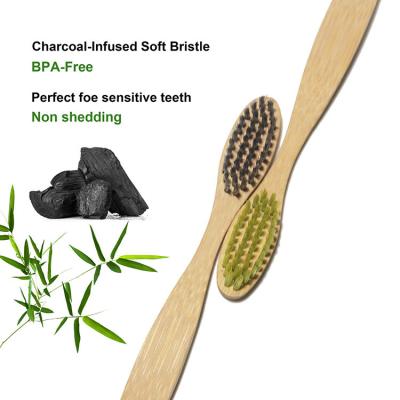 China Green Compostable Plastic Free Natural Bamboo Charcoal Toothbrush Custom Logo for sale