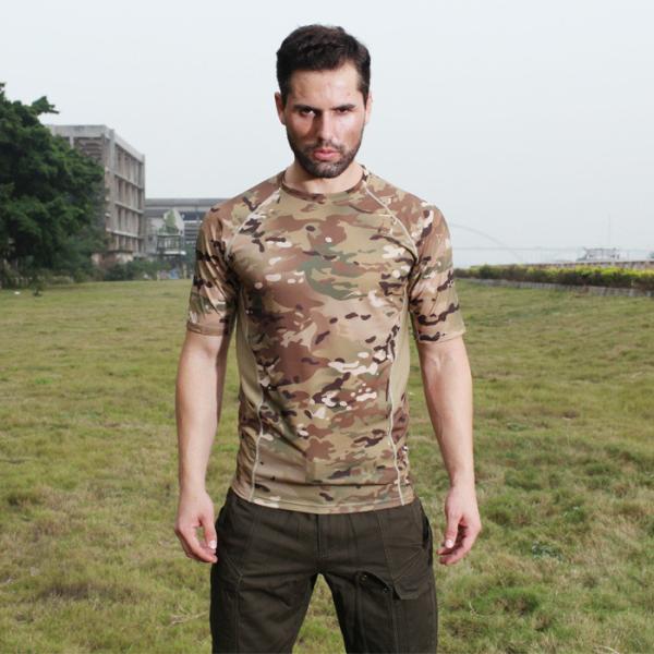Quality Men Camouflage Tactical Combat Shirt Short Sleeved Quick Dry Elastic For Outdoor for sale