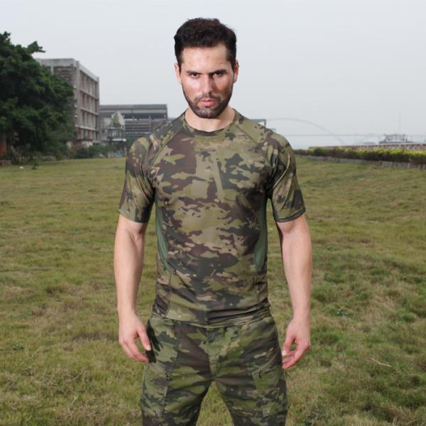 Quality Men Camouflage Tactical Combat Shirt Short Sleeved Quick Dry Elastic For Outdoor for sale