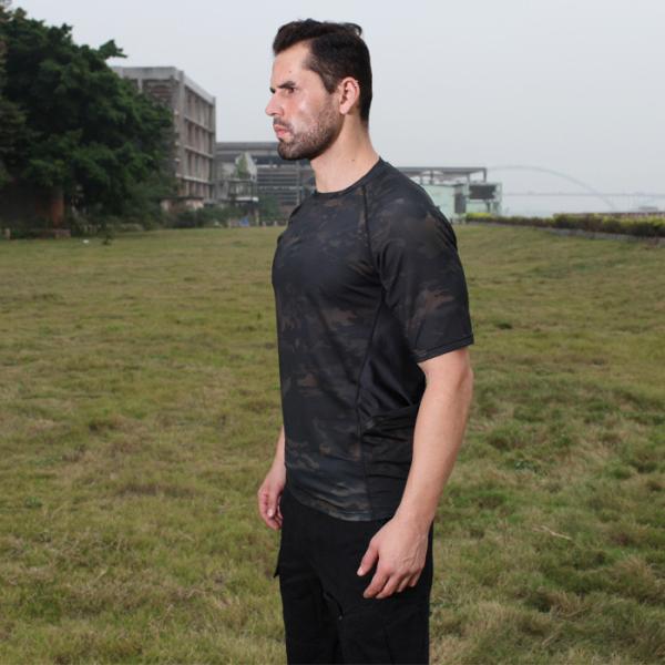 Quality Men Camouflage Tactical Combat Shirt Short Sleeved Quick Dry Elastic For Outdoor for sale