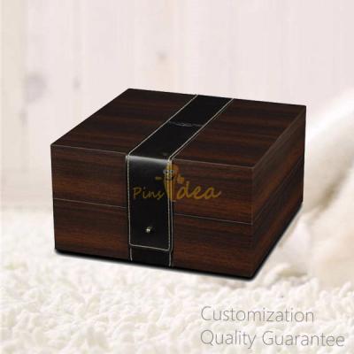 China Luxury Tow-tones Branded Wooden Watch Gift Box Case with Leather Belt Decoration , Personalized Logo Brand. for sale