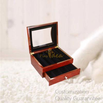 China Luxury Good Quality Gloss Burlwood Watch Display Storage Chest with Window and Drawer. Gold Coated Hardware for sale