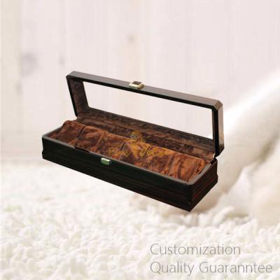 China High Gloss Black Ebony Wooden Watch Storage Display Window Chest Box with 6 Slots, Personalized Logo Brand. for sale
