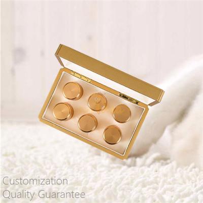 China Luxury High Gloss Gold Color MDF Wooden Tea Tins Presenter Gift Box, Personalized Logo Brand, 6 Tea Tins. Small Order. for sale
