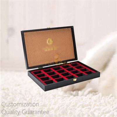 China Custom Personalized Stamped Logo Black MDF Wooden Tea Accessories Bags Display Storage Gift Box with Metal Closure for sale