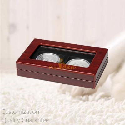 China Affordable Good Quality Rosewood Color Collected Coins Storage Display Case with Window , Personalized Logo Brand. for sale