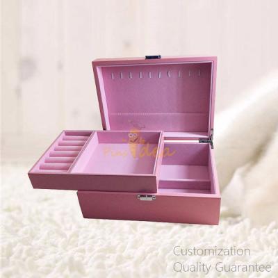 China Matte Pink Color Women Girls' Vacation Gift Wooden Jewelry Storage Chest Box with Mirror , Personalized Logo Brand. for sale