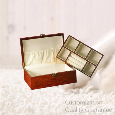 China High Gloss Burlwood Men Gifts Wooden Jewelry Box with Ring Rolls, Personalized Logo Brand. for sale