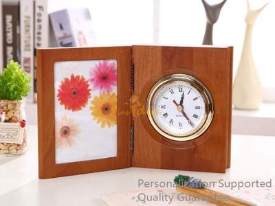 China Good Quality Home/Office Decoration Matte Walnut Photo Frame Desk Top Table Clock, Small Order, Quality Guarantee for sale