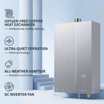 China Compact 12L residential  Gas Water Heater Pure Copper Heat Exchanger Tempered Glass Panel for sale