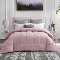 China Queen Size Solid Microfiber Comforter Quilted All Season Pink Microfiber Comforter for sale