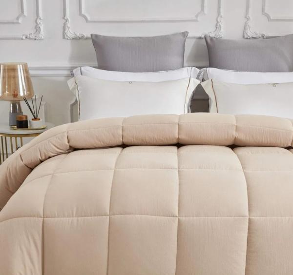 Quality Beige Stitched Queen Microfiber Comforter Set Soft Microfiber Polyester Duvet for sale