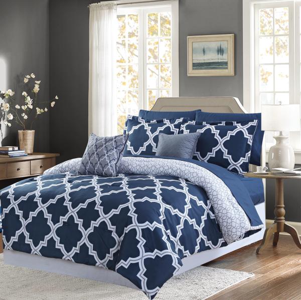 Quality Blue Printed Microfiber Down Alternative Comforter King Size Microfiber Fill Comforter for sale