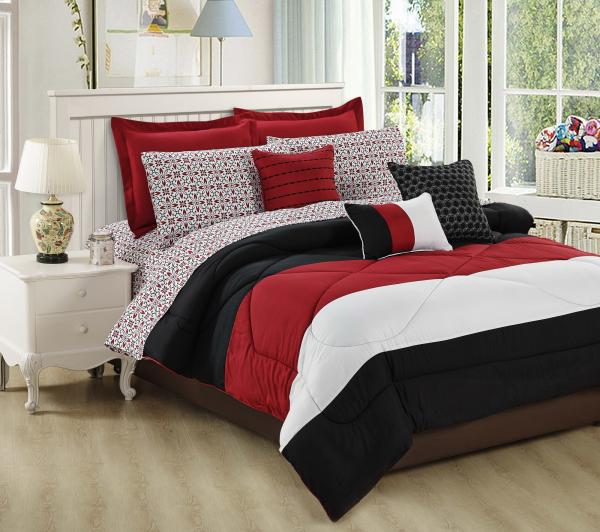 Quality Queen Size Printed Microfiber Comforter 80gsm 100gsm Warm Black And Red Striped Bedding for sale