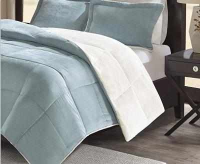 China Super Soft Winter Fleece Comforter Blue 100% Polyester Fill Corduroy Blanket for sale