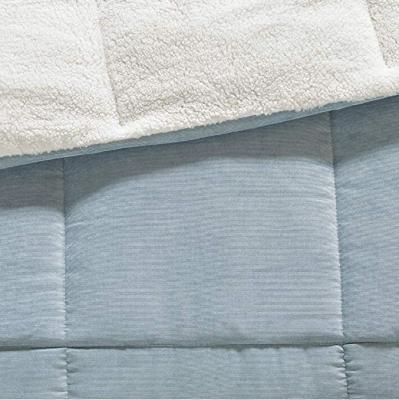 China Super Soft Winter Fleece Comforter Blue 100% Polyester Fill Corduroy Blanket for sale