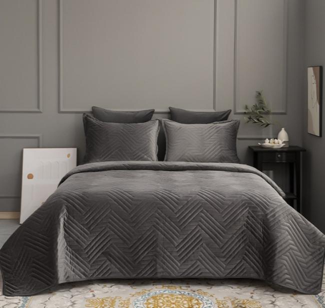 Crystal Velvet Bedspread showing geometric embossed design
