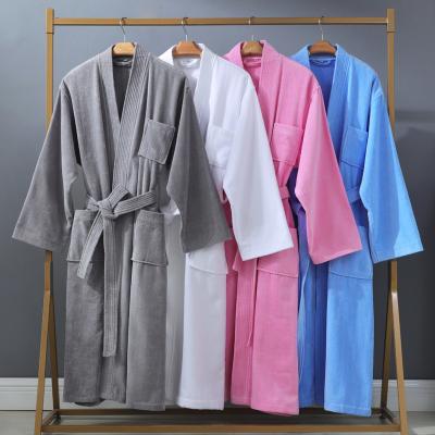 China Custom Color Waffle Cotton Terry Cloth Robe Unisex Cotton / Coral Fleece Bathrobe for sale