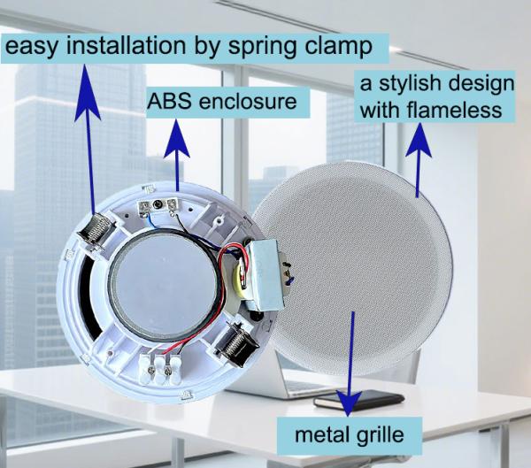 Quality FL-80 8 Inch Cost Effective Ceiling Speaker New Design Rimless 10W/5W  100V ABS Plastic Ceiling Speaker for sale