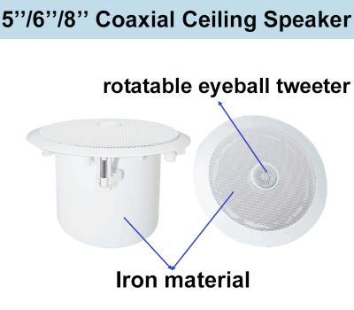 中国 ODM 天井スピーカー 100V/70V 5 インチ同軸スピーカー 旋回可能な眼球ツイッター 販売のため