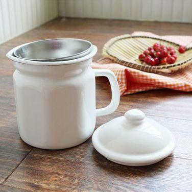 Bacon Fat Can Ceramic Bacon Grease Oil Container Keeper with Strainer Enamel for Grease Drippings and Storage