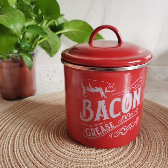 Bacon Fat Can Ceramic Bacon Grease Oil Container Keeper with Strainer Enamel for Grease Drippings and Storage