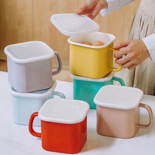 Enamel Noodle Pot Milk Pot Mini Fast Noodle Mug with Frying Basket
