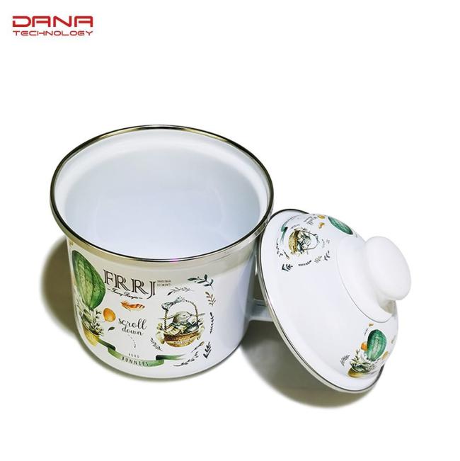 1.45L Enamel Noodle Pot Round Milk Cup with Enamel/PE Cover