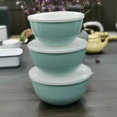 China 3PCS Carbon Steel Salad Bowl Set Space Saving Metal Mixing Nesting Bowl for sale