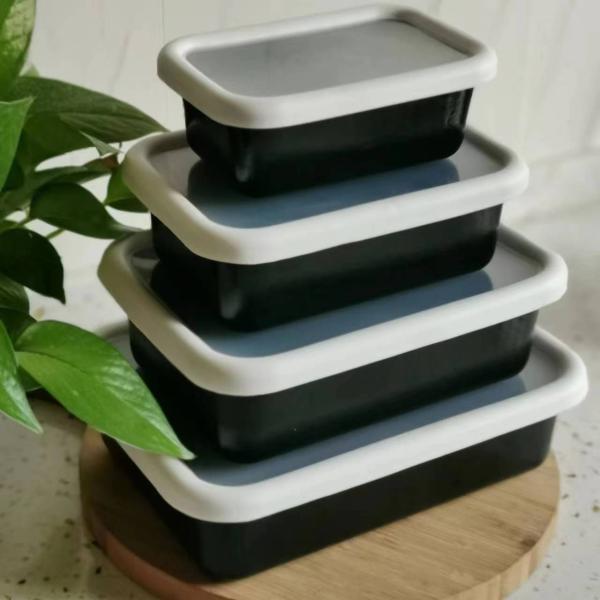 Quality 630ml 1080ml 1700ml 2500ml Enamel Containers Lunch Box With Lid EU FDA Certified for sale
