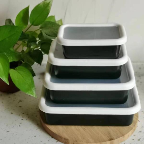 Quality Classical Style Japanese Korean Style Enamel Container 600ml 1000ml 1700ml 2500ml Food Storage Containers for sale