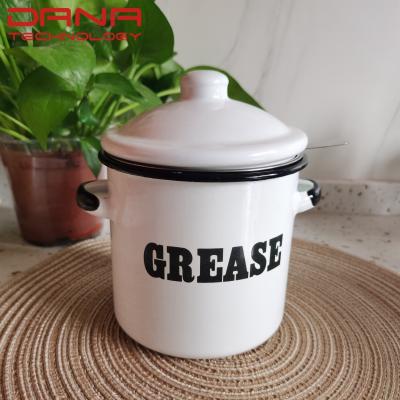 China Customization Carbon Steel Food Grade Grease Container Enamel Bacon Container Oil Storage Container with Leak Proof Lid for sale