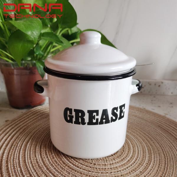 Quality Customization Carbon Steel Food Grade Grease Container Enamel Bacon Container Oil Storage Container with Leak Proof Lid for sale