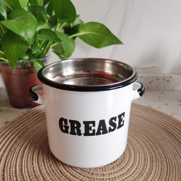 Quality Handmade Ceramic Container Keeper with Strainer Enamel Customized Logo Bacon Fat for sale