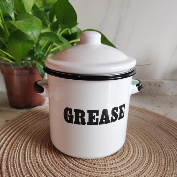 Quality Customized Logo Enamel Grease Catcher Container Enamel Steel Storage Can with Lid for sale