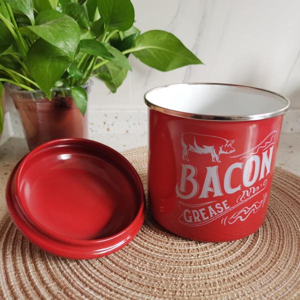 Quality Eco Friendly Enamel Oil Container Kitchen Grease Container With Handle OEM Color for sale