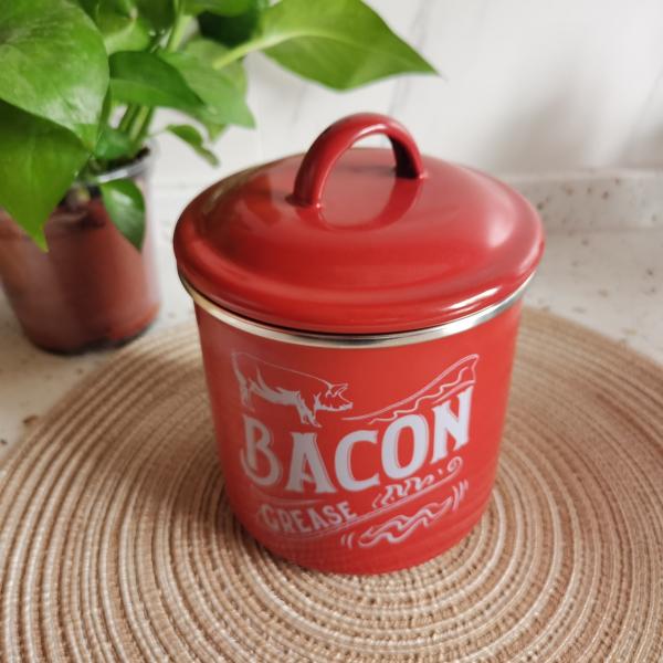 Quality Eco Friendly Enamel Oil Container Kitchen Grease Container With Handle OEM Color for sale
