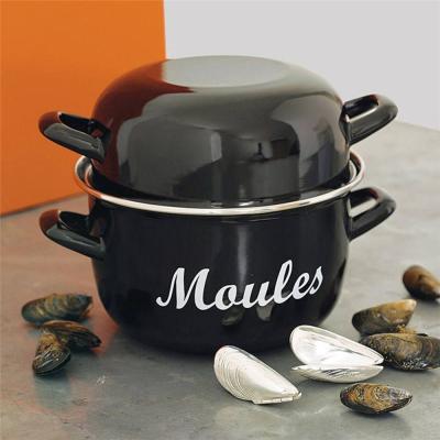 China Enamel Black Cast Iron Deep Pot to Seafood Mussels Essential Restaurant Cookware for sale