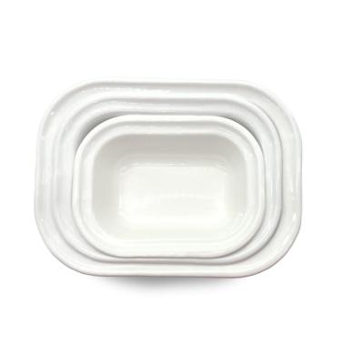 China White Color Roll Edge Rim Enamel Plate Set 16cm 18cm 20cm 22cm 24cm Service Plates for sale