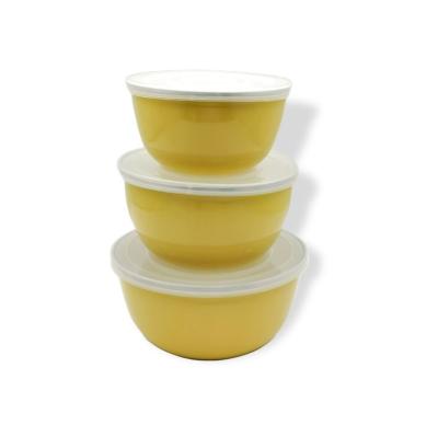 China Kitchen Classical Style Enamel Mixing Bowl Set 5 Piece With 304 Stainless Steel Rim for sale