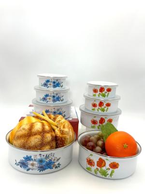 China Enamel Carbon Steel Storage Bowl Set Five Pieces Enamelware Bowl Set Classical Style for sale