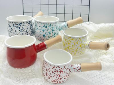 China Customized Logo Enamelled Metal Steel Saucepan Mini Hot Pot Milk Pot for sale