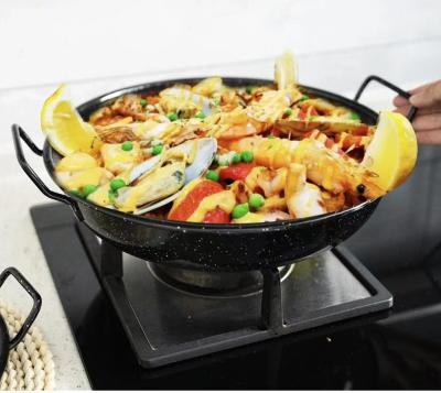 China Eco Friendly Enamel Shallow Paella Pan Carbon Steel Enamel Coated Pan For Sea Food Cooking for sale