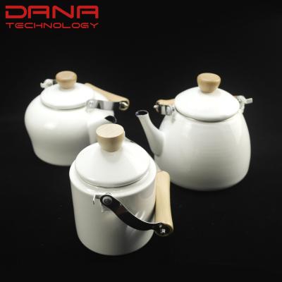 China Classical Style Enamel Ware Enamel Teapot Enamel Kettle Small Round Pot 0.8mm Thickness 4 Sizes Various Colors Mixed for sale