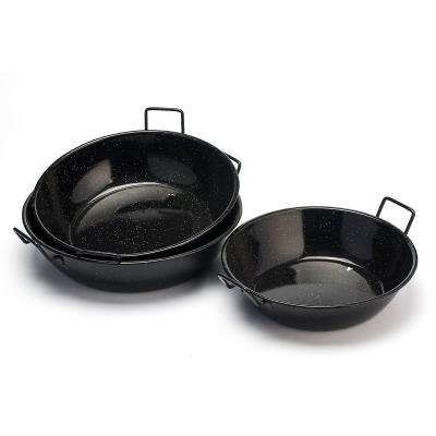 China Round Black Color Enamel Non Stick Pan 20cm 24cm 30cm Enamel Paella Pan Easy Clean for sale