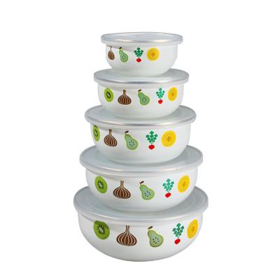 China 0.5mm Thickness Metal Enamel Coated Ice Bowl Salad Sauce Bowl Set Custom Logo for sale