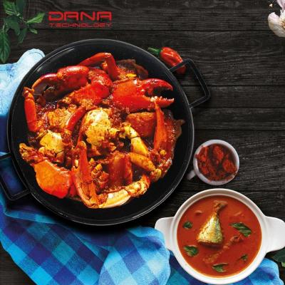 China Custom Logo Non Stick Enamel Carbon Steel Paella Pan For Seafood Round Spanish Paella Baking for sale